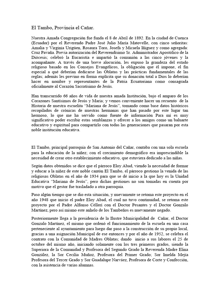 Historia de La Escuela M J - El Tambo | PDF