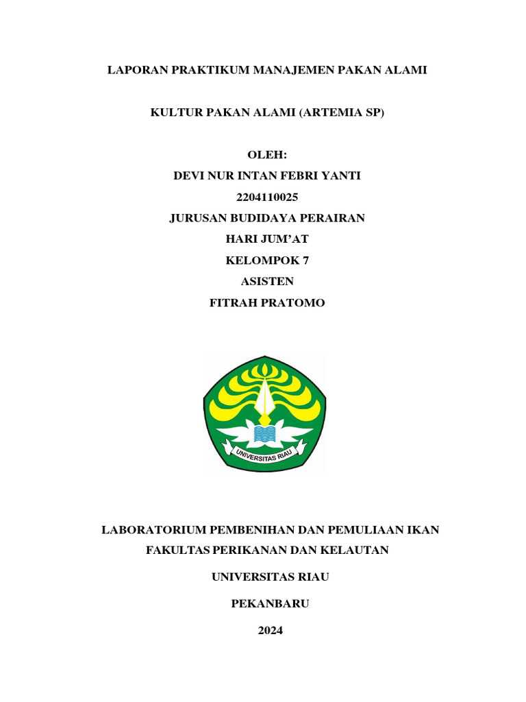 Kultur Artemia: Manajemen Pakan Alami | PDF