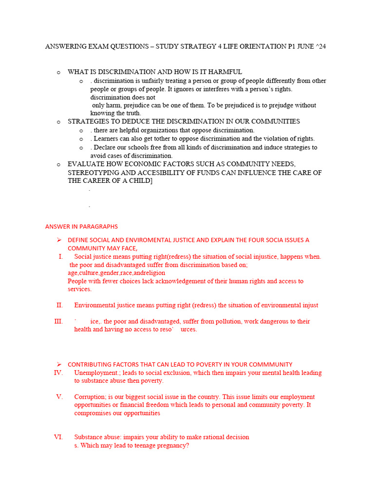 Answering Exam Questions | PDF | Cost Of Living | Discrimination