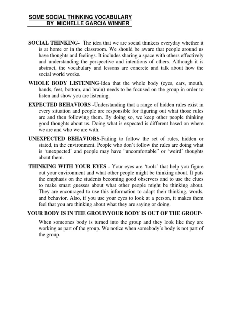 Socialthinking Vocabulary | PDF | Thought | Curriculum