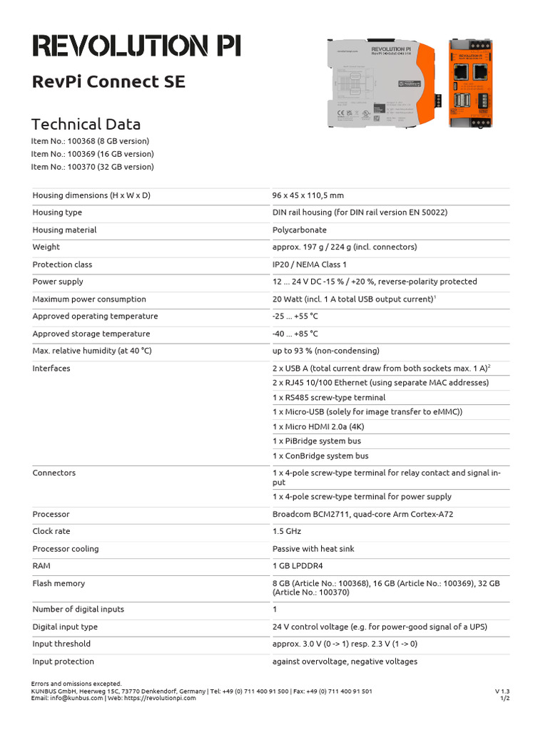 Technical Datasheet RevPi Connect SE | Download Free PDF | Usb | Power ...