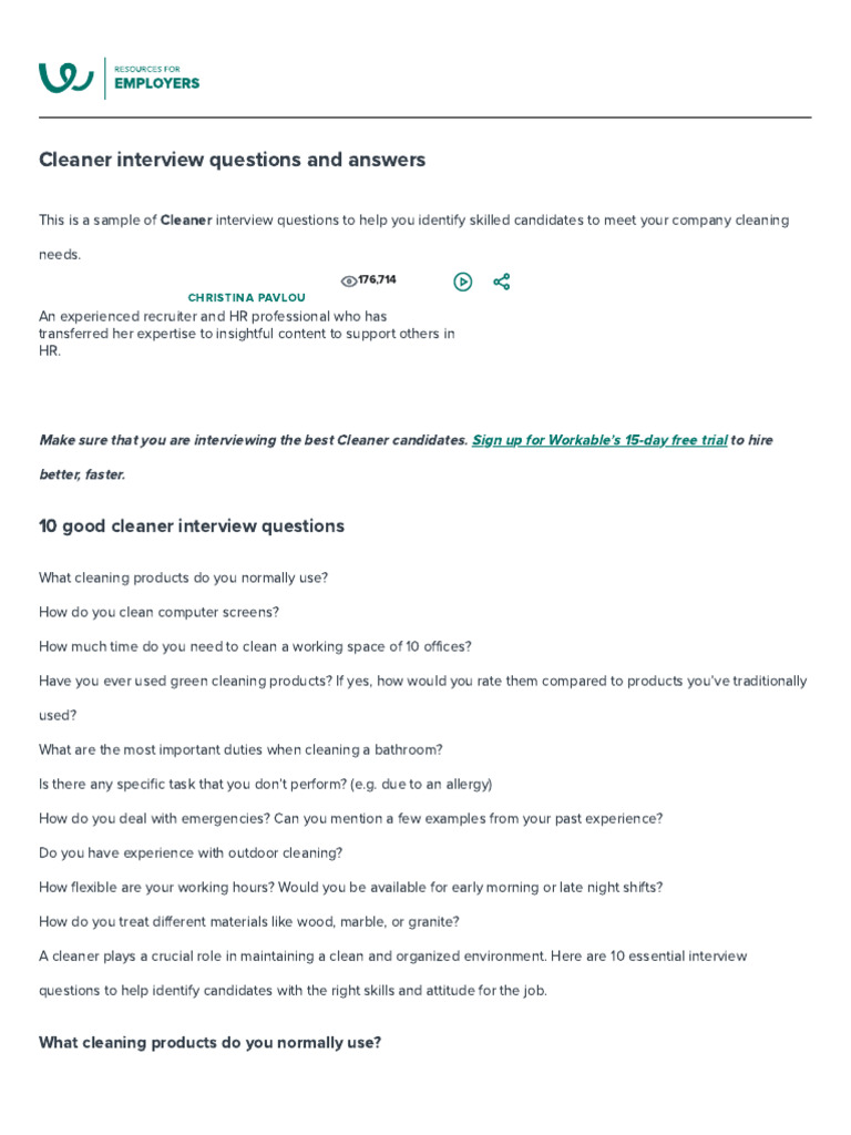 Cleaner Interview Question | PDF | Experience | Knowledge