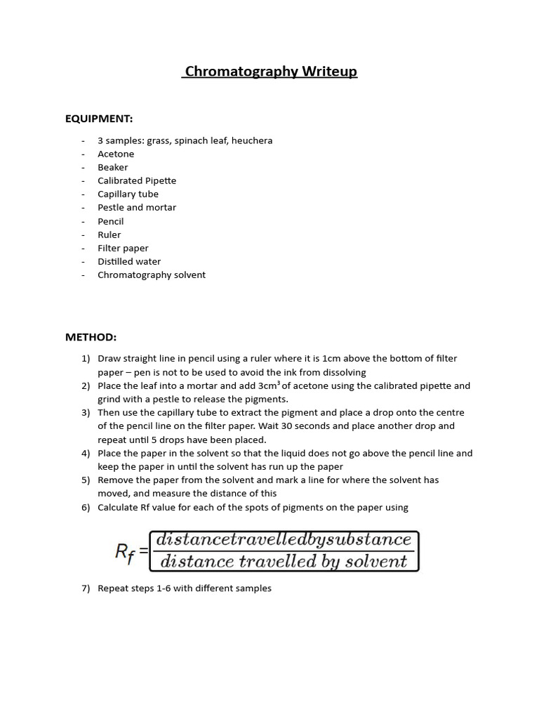 Biology AQA A-Level Required Practical: Chromatography Writeup | PDF ...