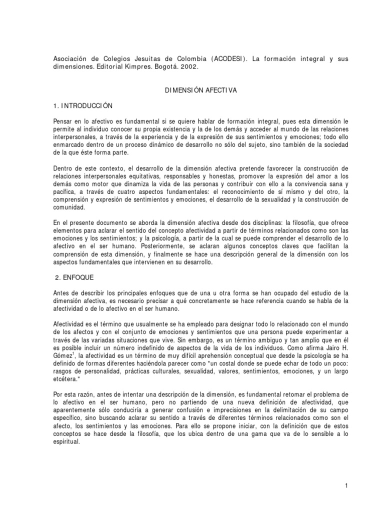 Dimensión Afectiva en la Formación Integral | PDF | Sicología | Las ...