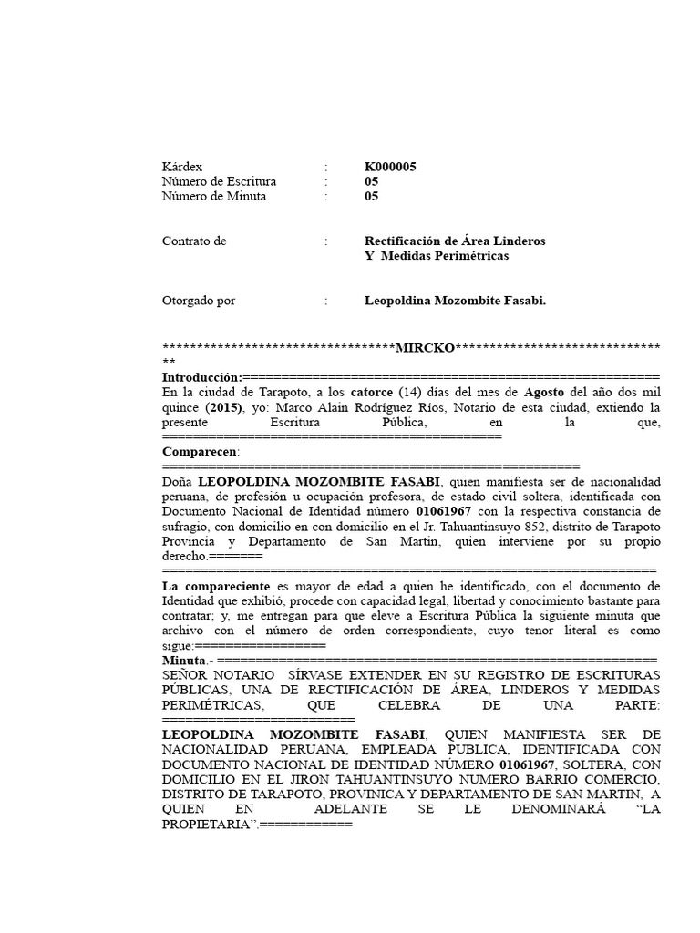 Kardex 5 Rectificacion de Areas y Linderos | PDF | Lavado de dinero