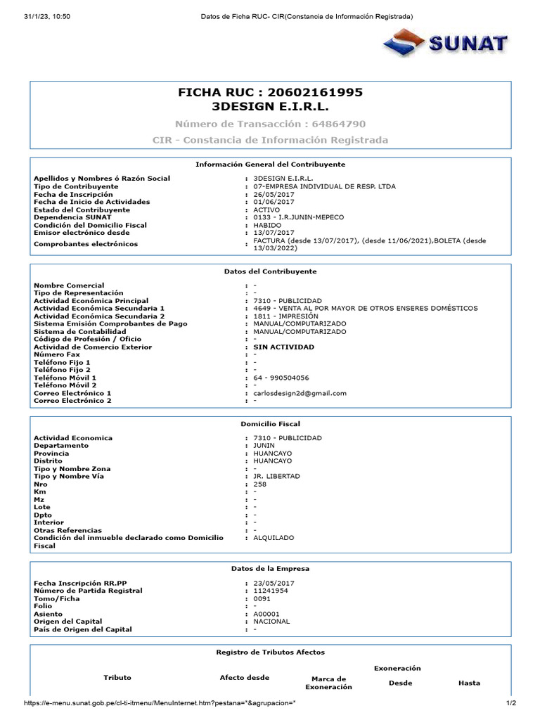 Ficha Ruc Mio | PDF | Industrias de servicio