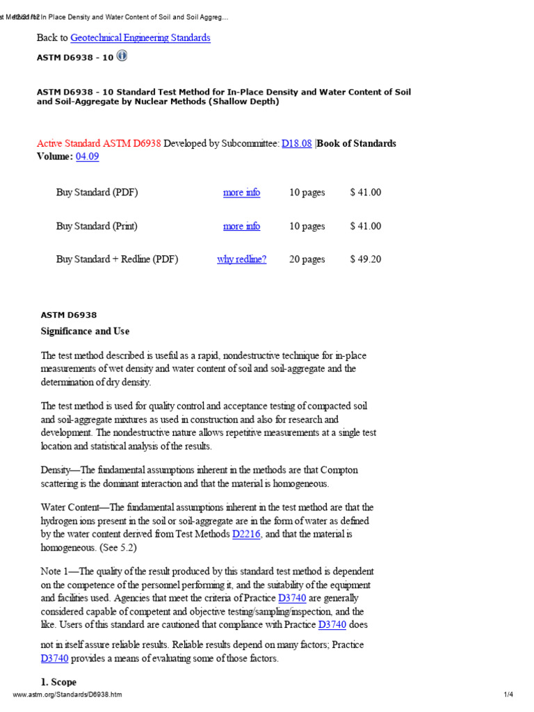 ASTM D6938: Nuclear Soil Density Testing | PDF | Density | Physical ...