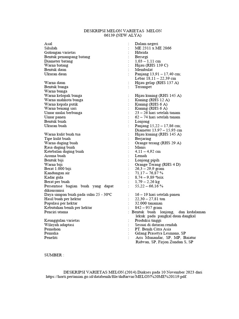 Deskripsi Varietas Melon | PDF