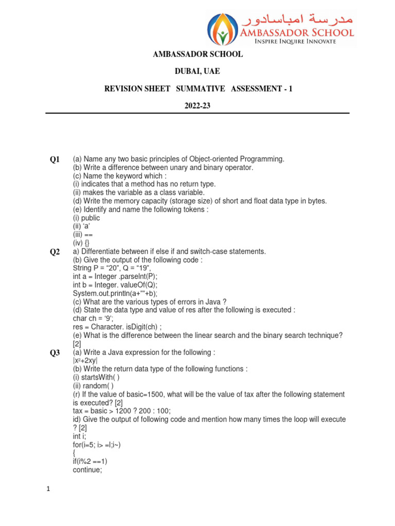 Comp App REVISION SHEET SA1 | PDF | Data Type | String (Computer Science)