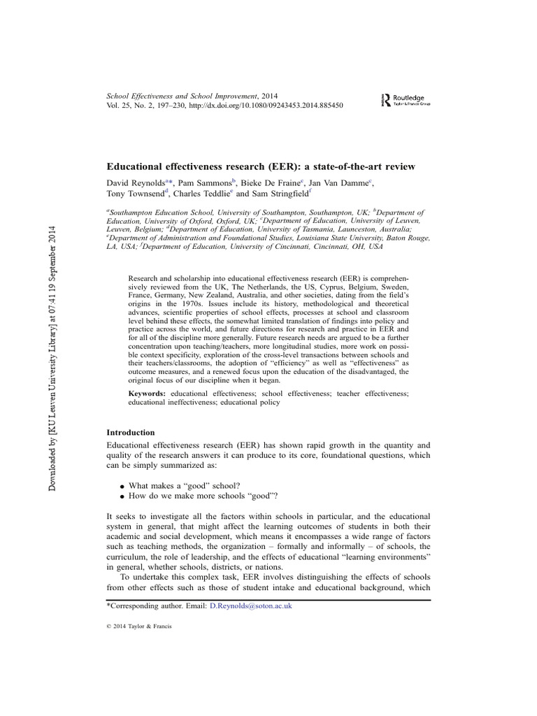 01 - Reynolds - Et - Al - Educational Effectiveness Research - EER - A ...