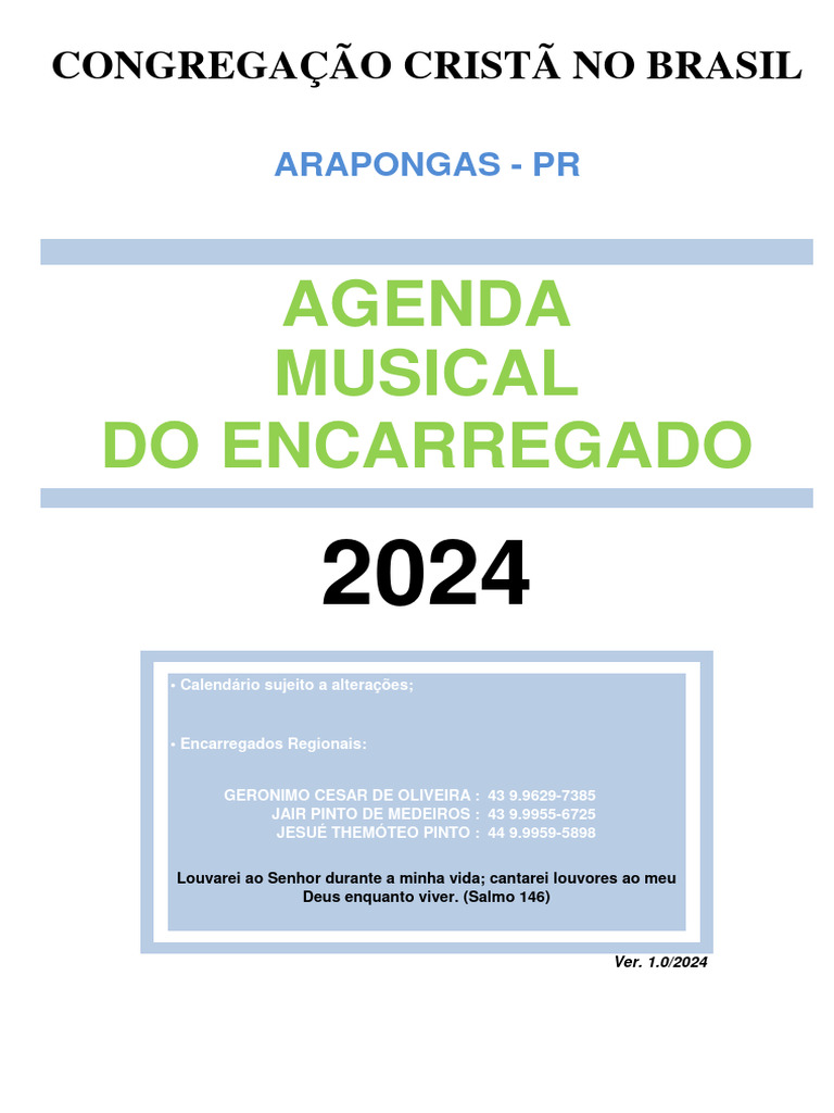 Calendario 2024 CCB Agenda Musical Arapongas - MOBILE | PDF
