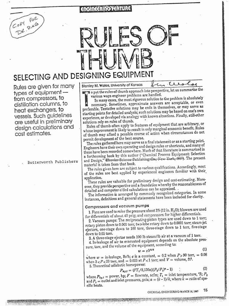 Equipment Design Rules of Thumb | PDF Equipment Design Rules of Thumb | PDF