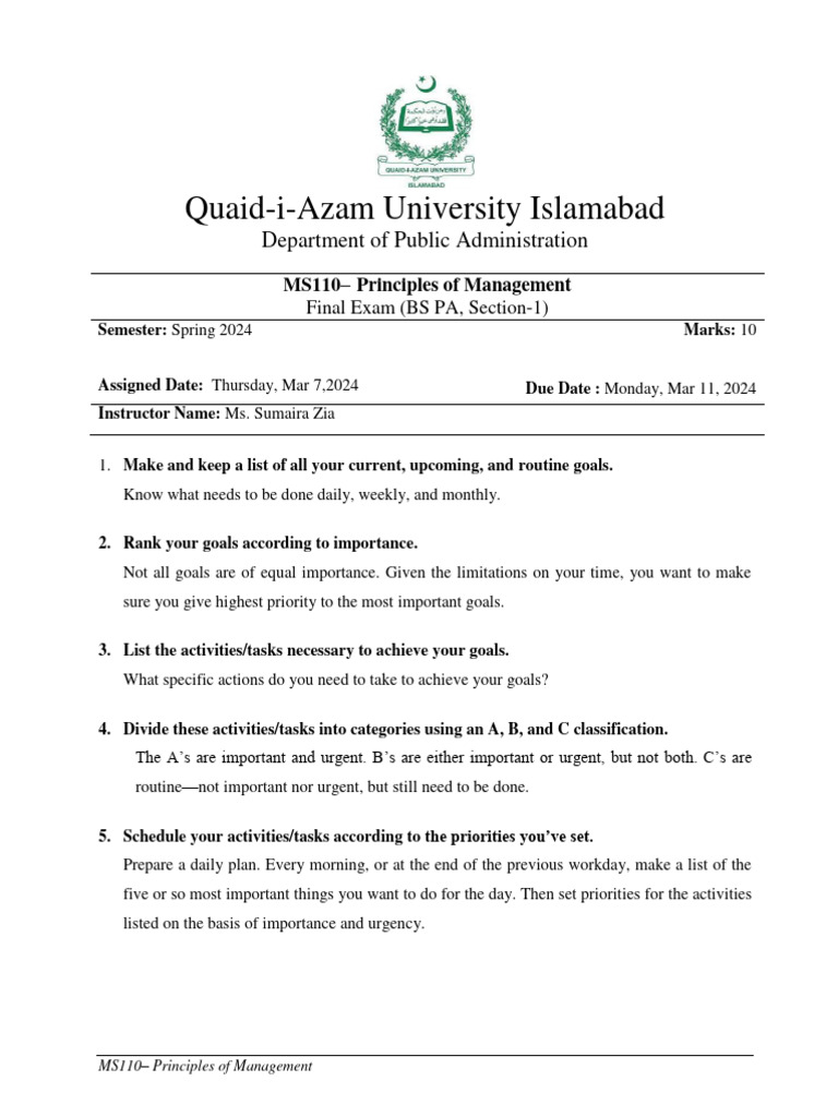 Assignment No. 1 | PDF | Time Management | Professional Skills Assignment No. 1 | PDF | Time Management | Professional Skills