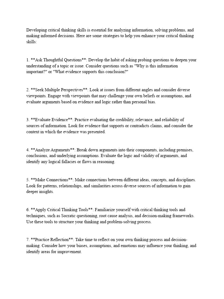 Developing Critical Thinking Skills | PDF | Critical Thinking | Thought