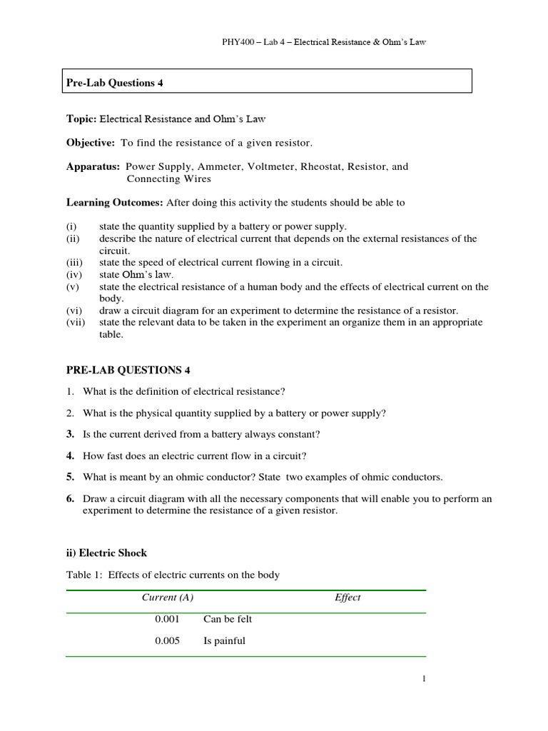 Understanding Electrical Resistance & Ohm’s Law | PDF | Electrical ...