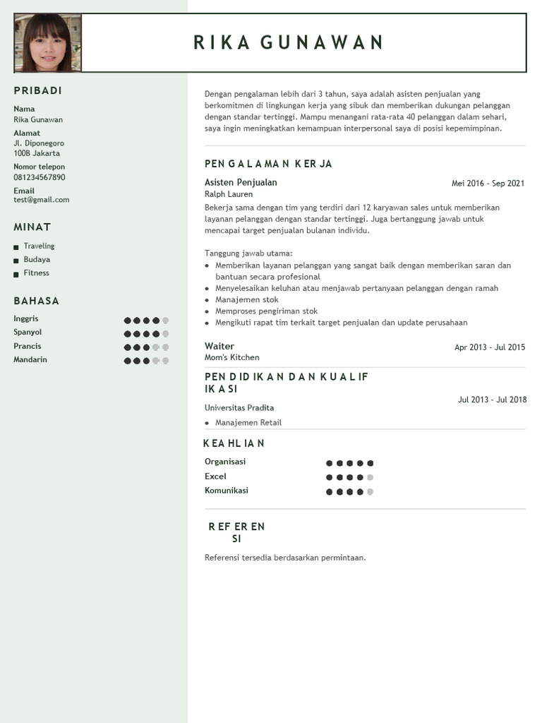 Contoh CV Asisten Penjualan Retail | PDF