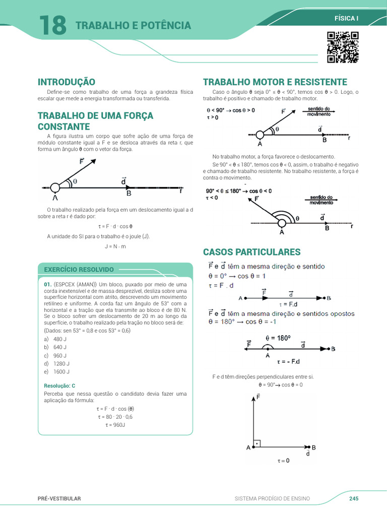 Trabalho E Potência: Introdução Trabalho de Uma Força Constante ...