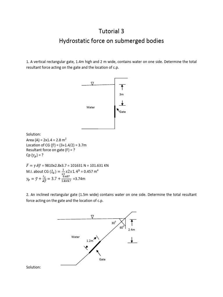 Tutorial 3 Hydrostatic Force On Submerge | PDF | Liquids | Physical ...