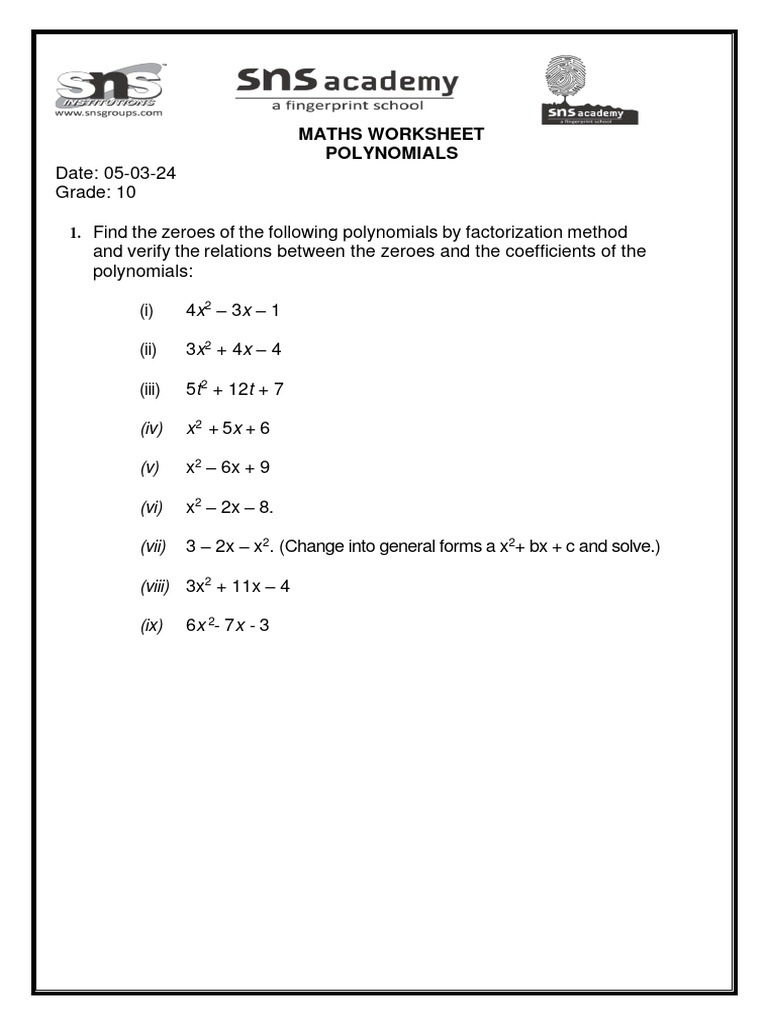 POLYNOMIALS | PDF