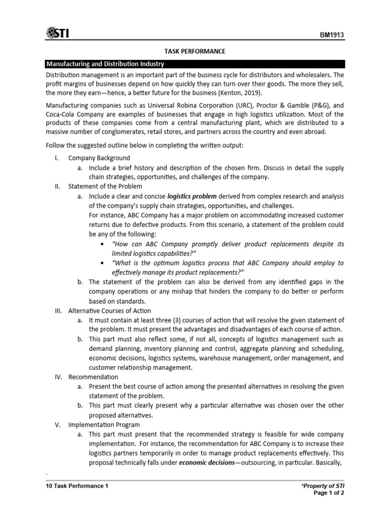 10 Task Performance 1 | Download Free PDF | Logistics | Business