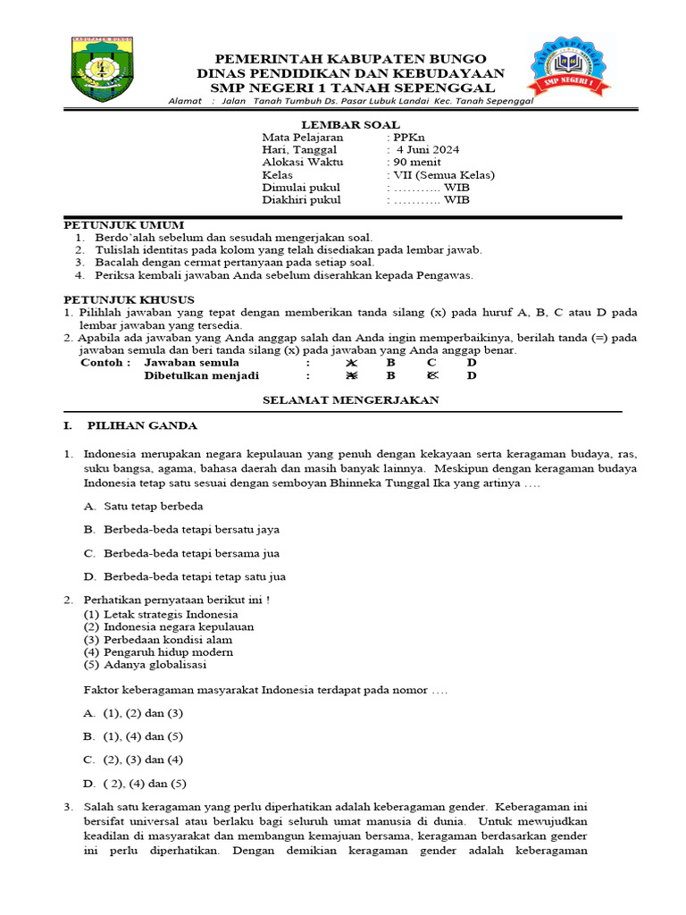 Soal PPKN Kelas Vii Genap | PDF