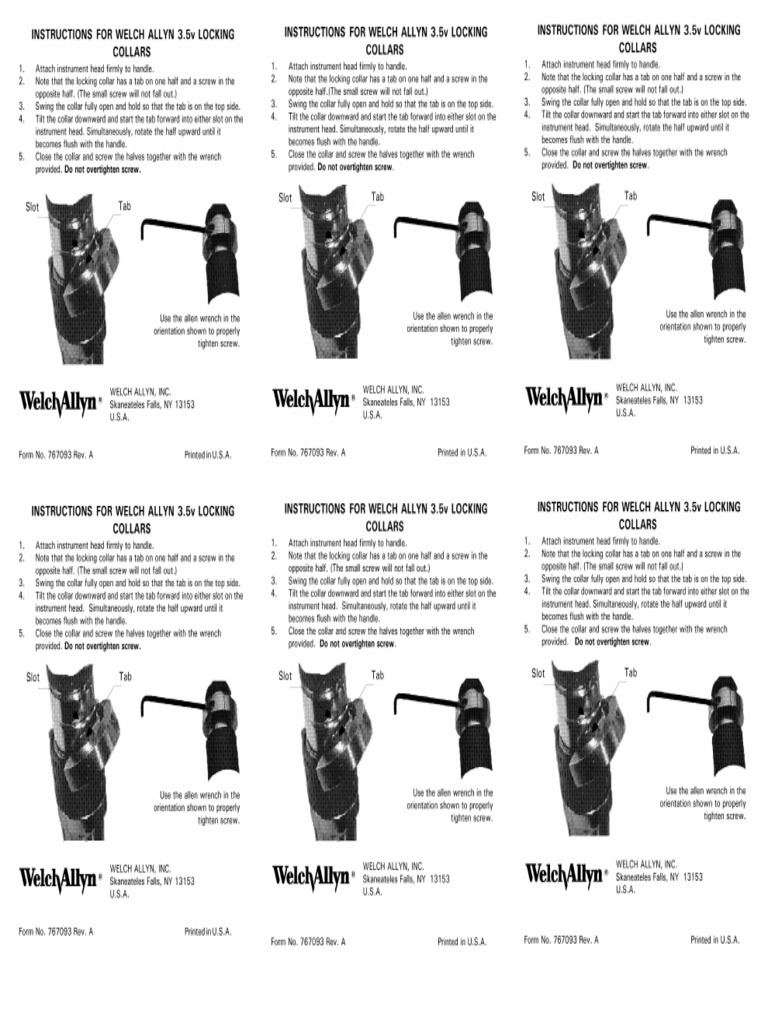 Instructions For 76700, Welch Allyn 3.5v Locking Collars, User Manual | PDF