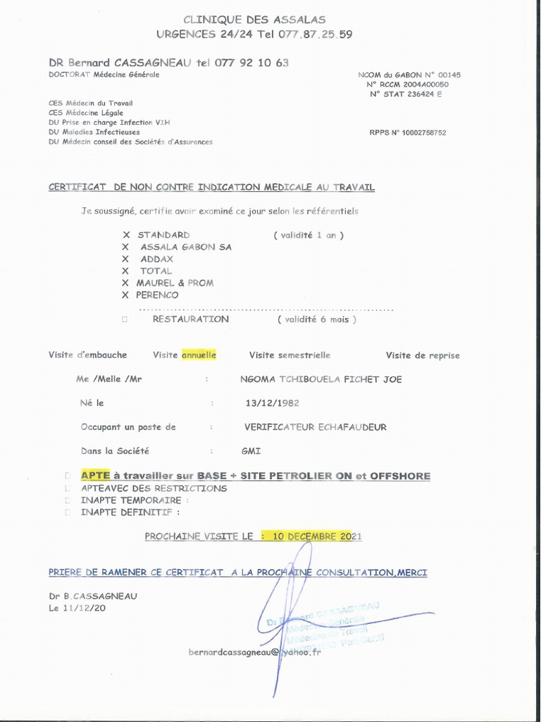 Ma Visite Medicale Assala 2020-2021 | PDF