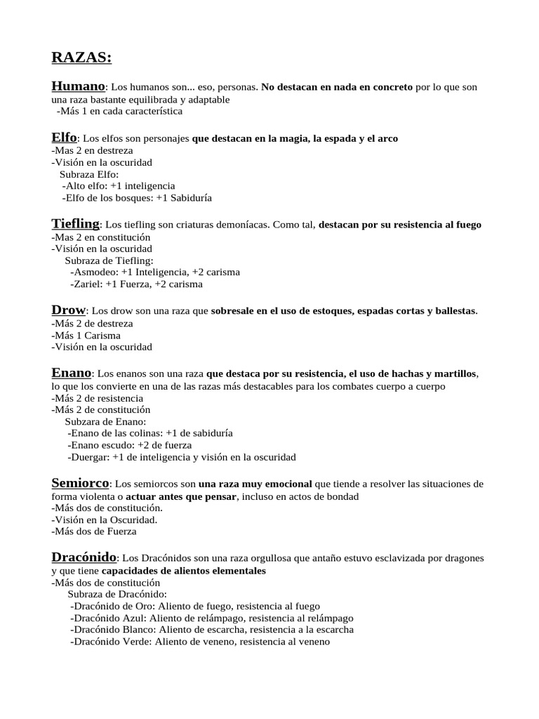 Clases, niveles y razas | PDF | Duendes | Conocimiento