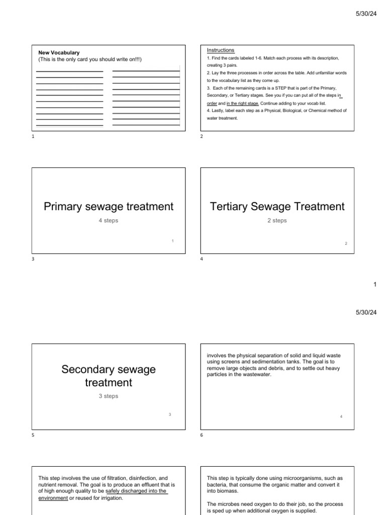Sewage Treatment Card Sort PRINT | PDF | Sewage Treatment | Chemical Engineering