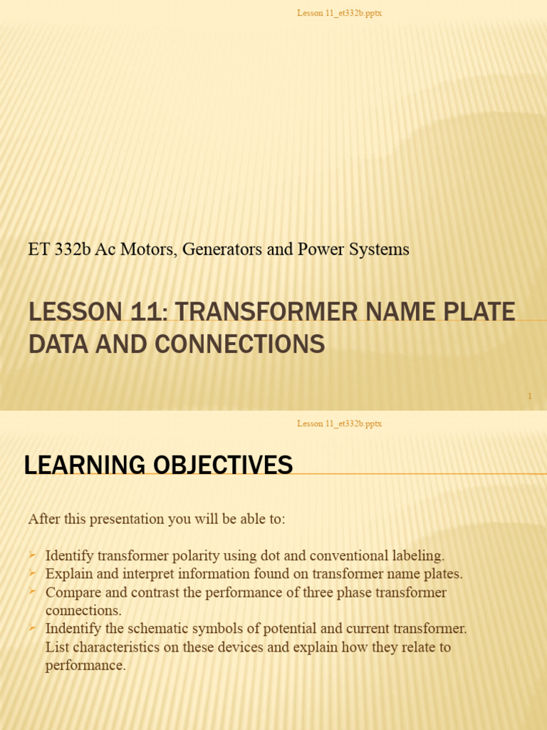 Lesson 11 - Et332b | PDF | Transformer | Power Engineering
