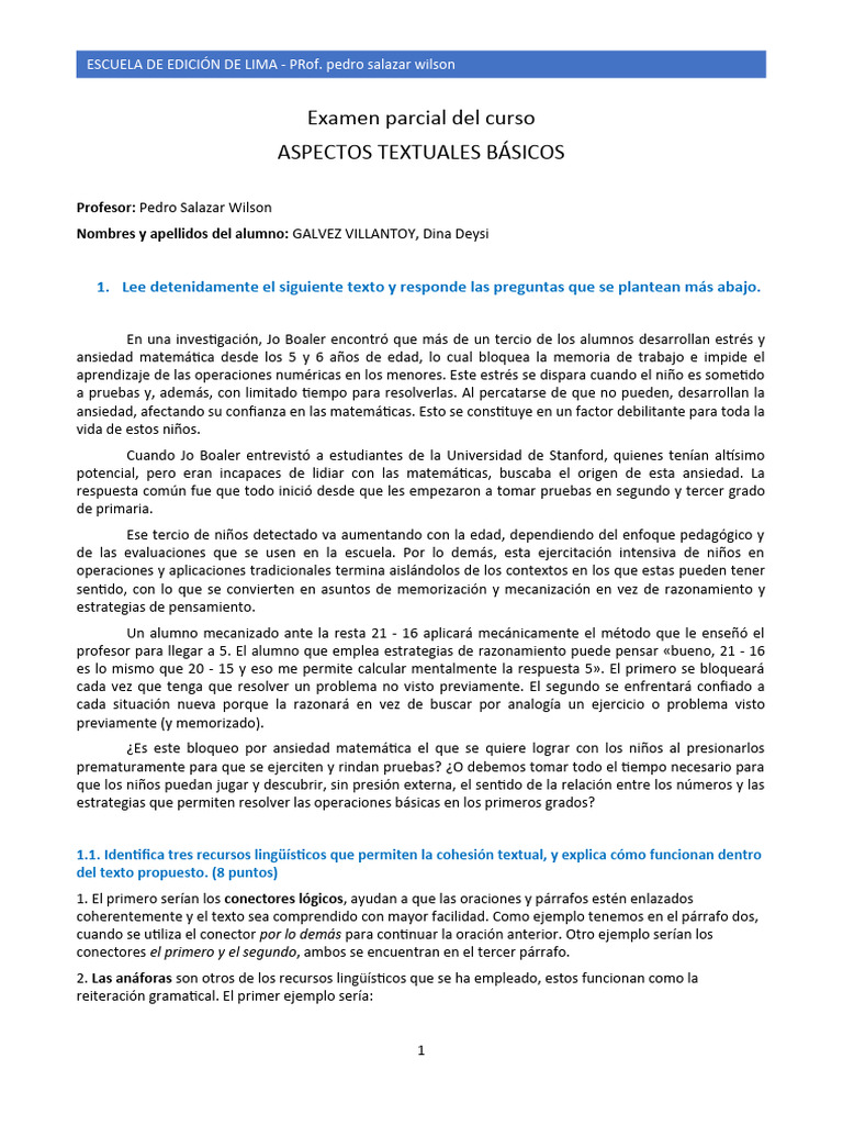 Examen Parcial de ASPECTOS TEXTUALES BÁSICOS - Agosto 2022 - DINA DEYSI ...