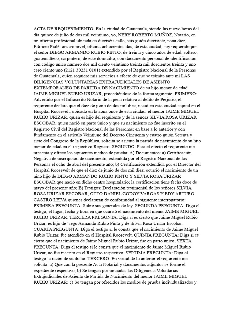 Acta de Asiento Extemporáneo | PDF