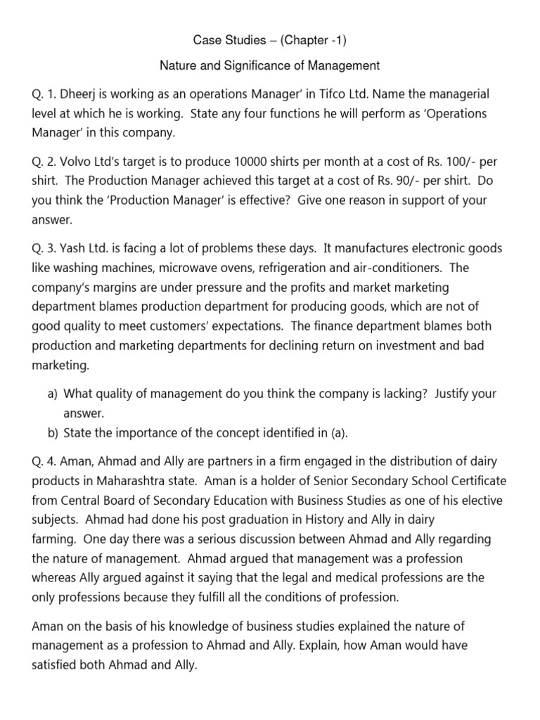 XII BS - CH 1 CASE STUDY | PDF | Employment | Goal