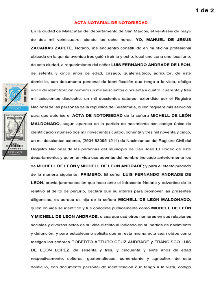ACTAS NOTARIALES | PDF | Guatemala | Testigo