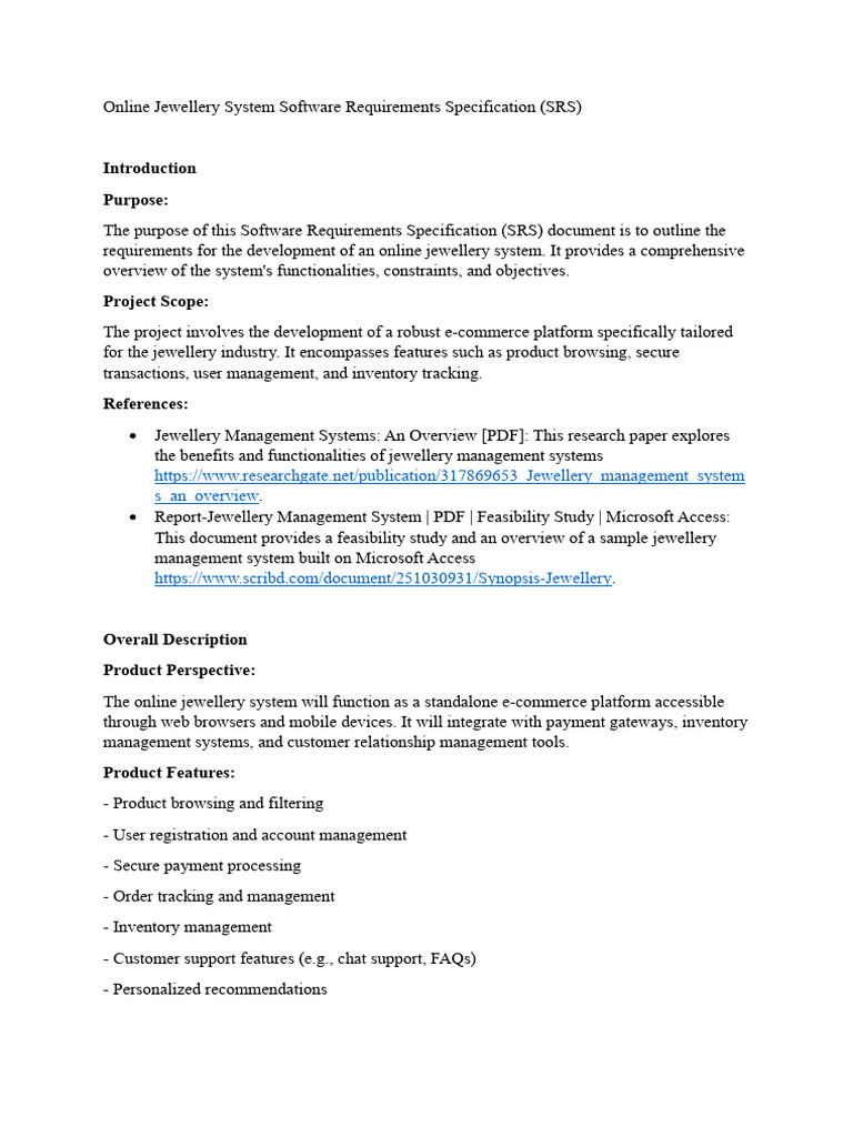 Online Jewellery System Software Requirements Specification | PDF | World Wide Web | Internet & Web