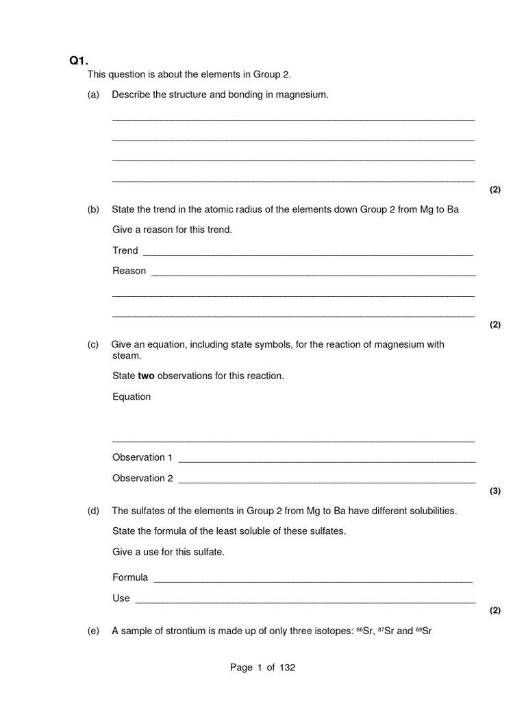 Aqa As Level Bio Chem Worksheet | PDF | Magnesium | Chemical Polarity