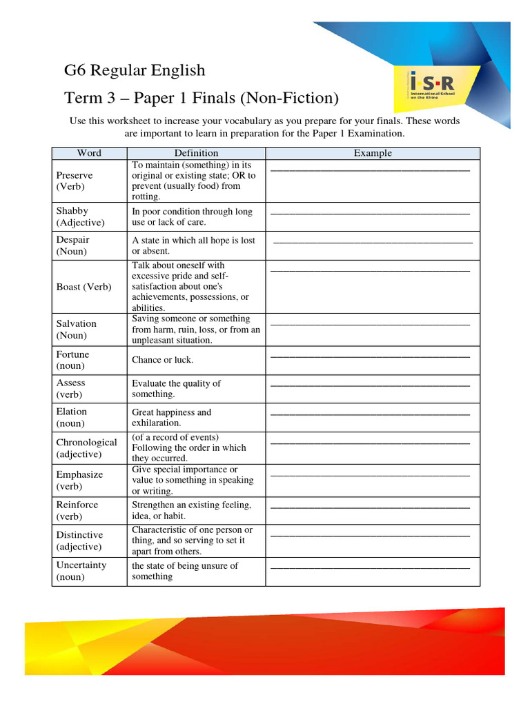 Grade 6 - English - Term 3 Final Study List | PDF | Noun | English Language