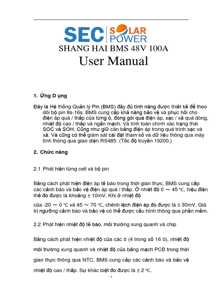48V 100A 16S BMS Specification | Download Free PDF | Battery Charger ...