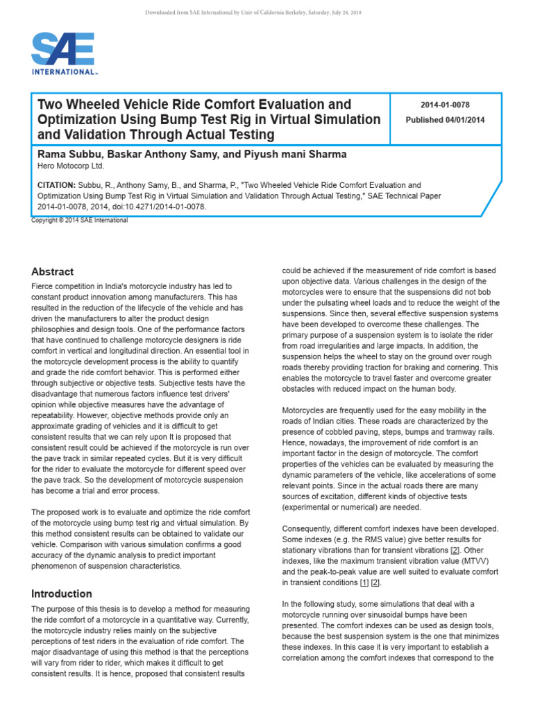Ride Comfort Using Bump Test Rig | PDF | Simulation | Force