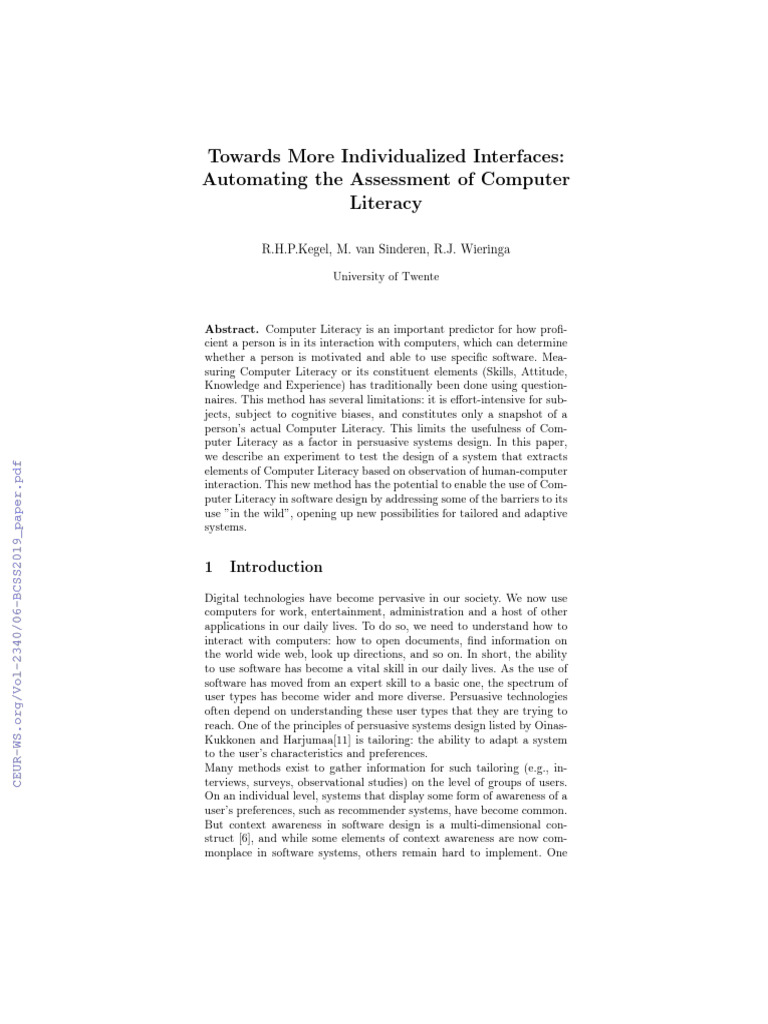 Towards More Individualized Interfaces Automating The Assessment of ... Towards More Individualized Interfaces Automating The Assessment of ...
