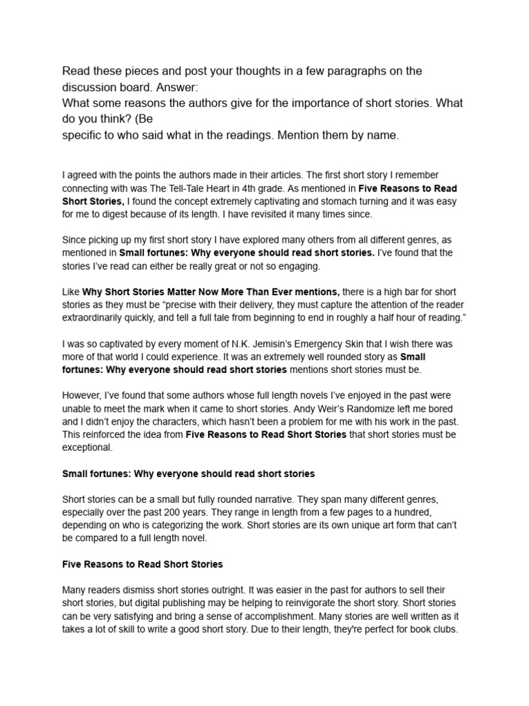 Why Read Short Stories Assignment | PDF | Books