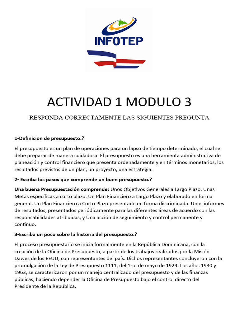 Actividad 1 Modulo 3 Cuestionario | PDF | Presupuesto | Planificación