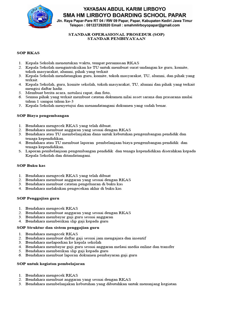 Sop Standar Pembiayaan | PDF | Bisnis | Pengelolaan Keuangan & Uang