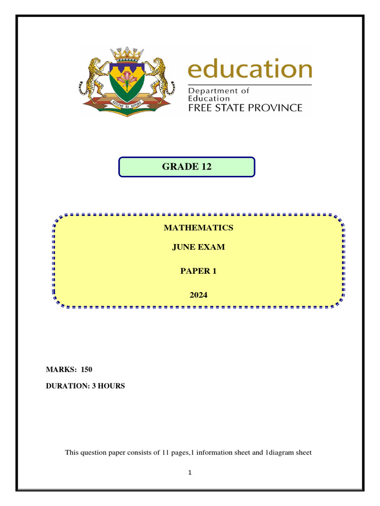 Grade 12 Mathematics June Exam 2024 | PDF | Geometry | Mathematical ...