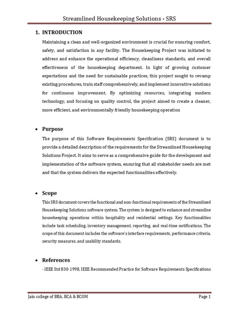 Streamlined Housekeeping Solutions (SRS) | PDF | Scalability | Usability