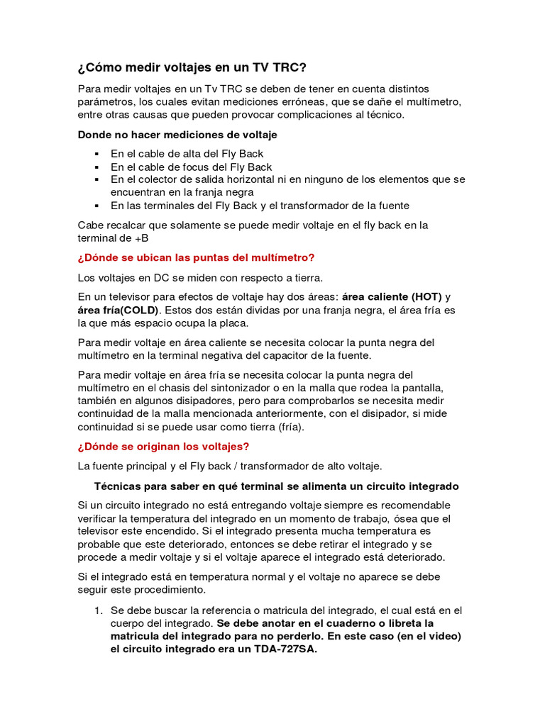 Cómo Medir Voltajes en Un TV TRC-1 | PDF | Red eléctrica | Electricidad
