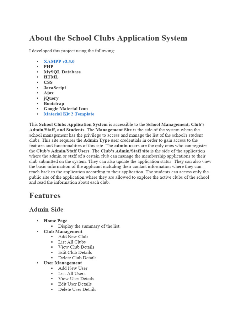 School Clubs Application System Overview | PDF | Computer File | Login