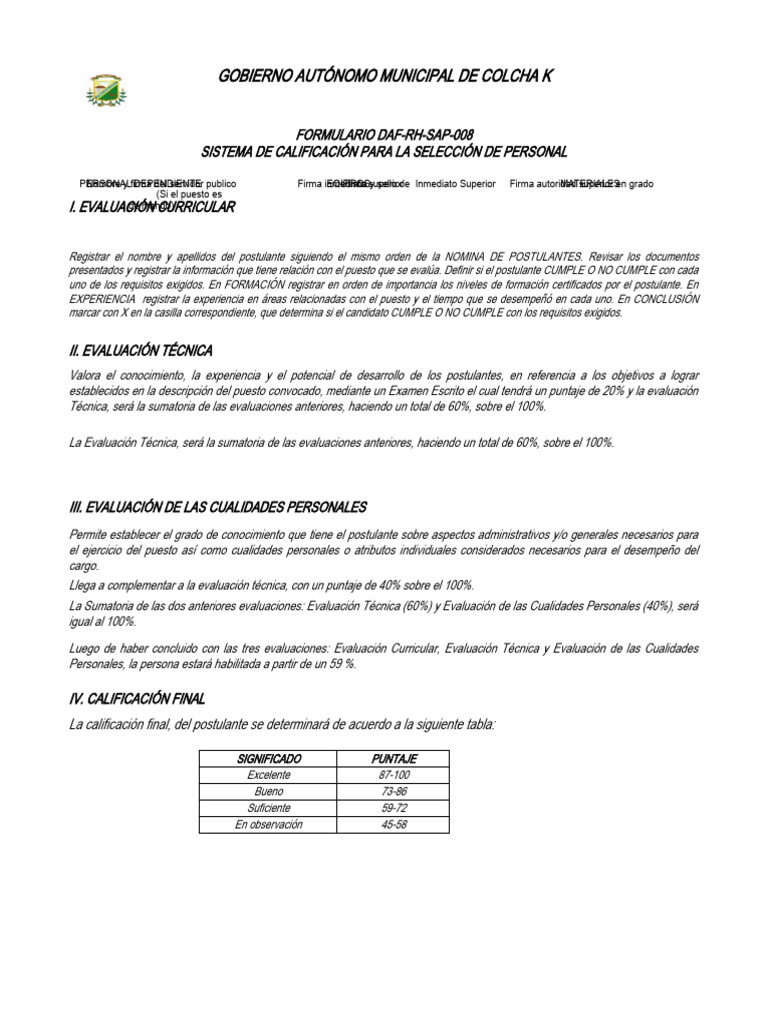 008 Calificación de Personal | PDF | Evaluación