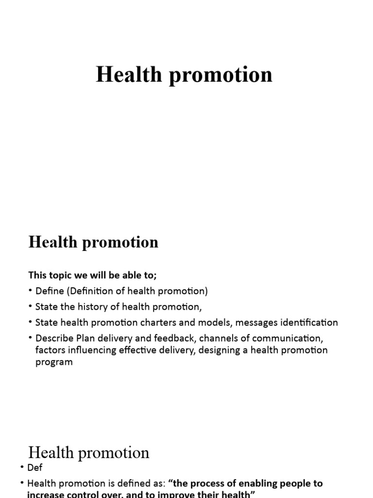 Lecture 9 - Health Promotion - SDL | PDF | Behavior | Health Promotion