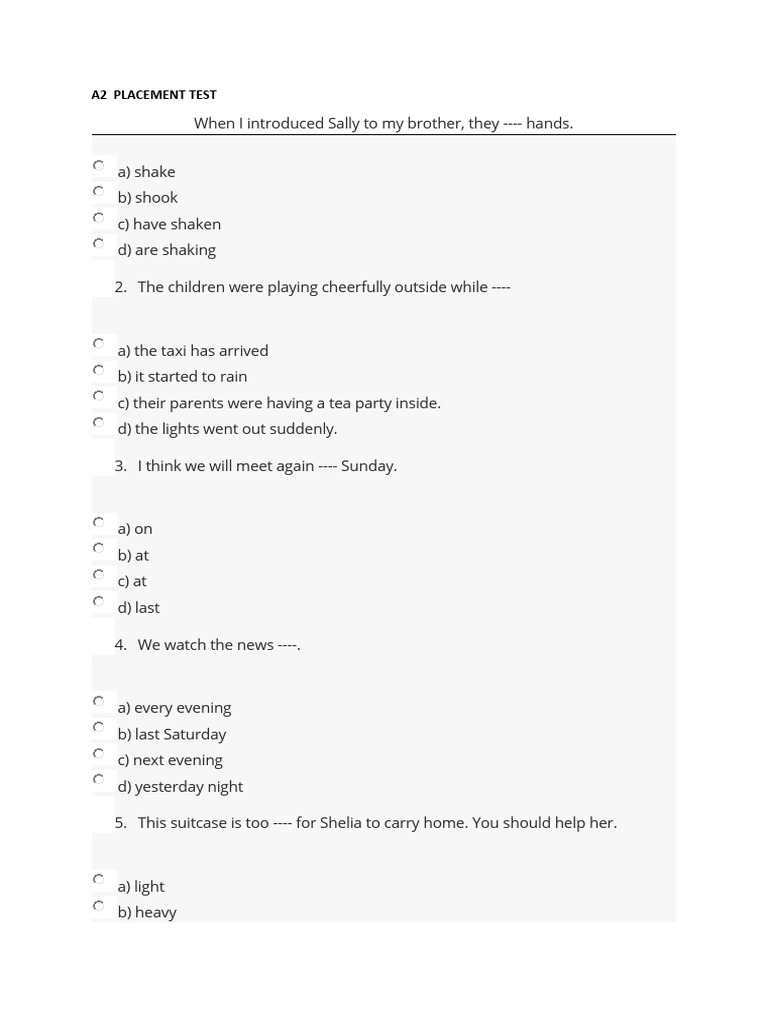 A2 Placement Test | PDF